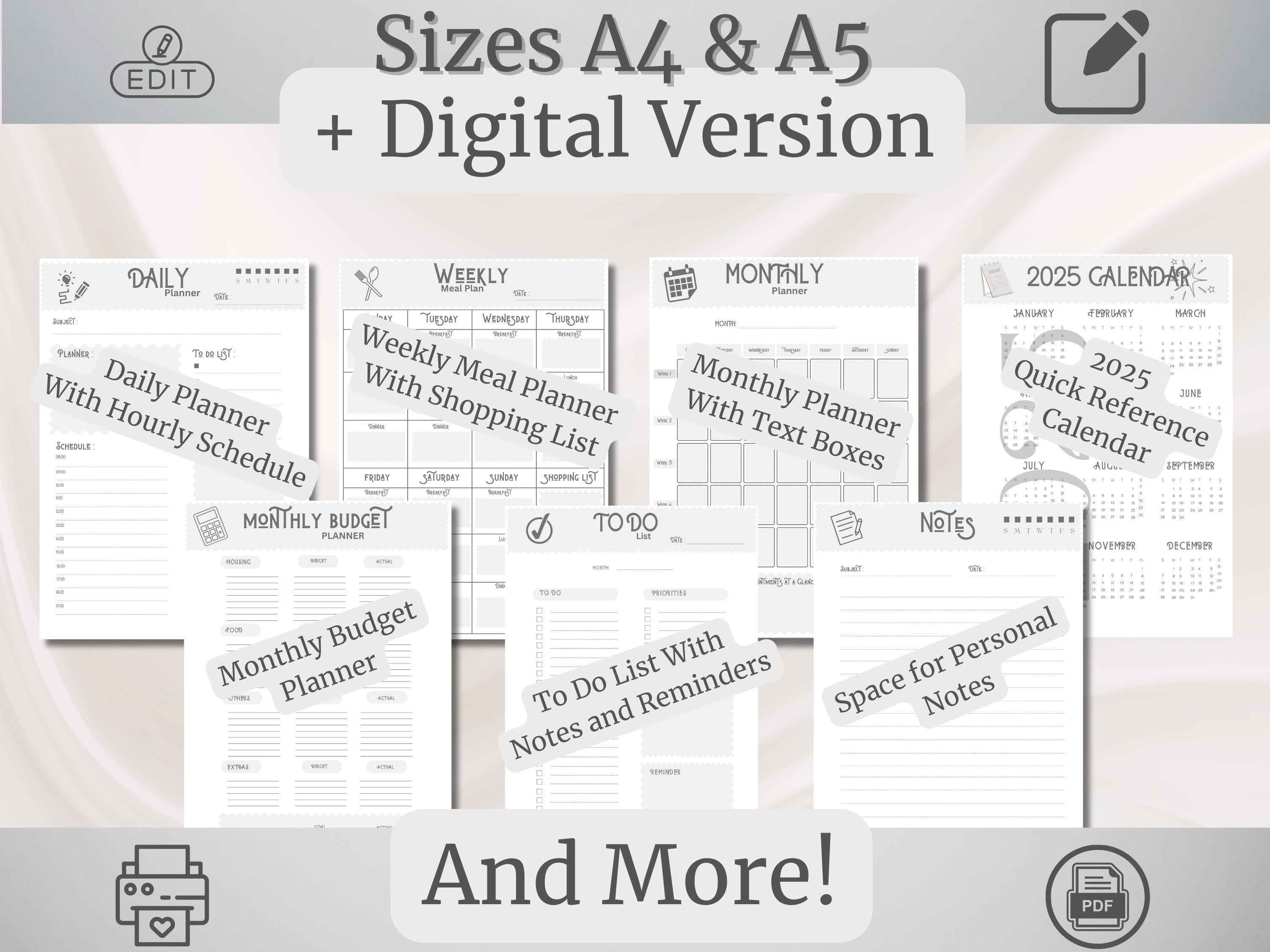 Editable Digital Daily, Weekly, Monthly, Yearly Planners and More ...