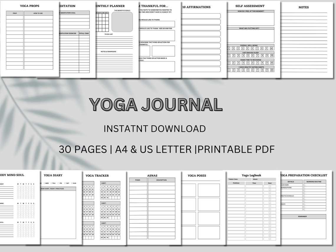 Yoga Journal | Printable | Digital Fitness Planner | Yoga Routine ...