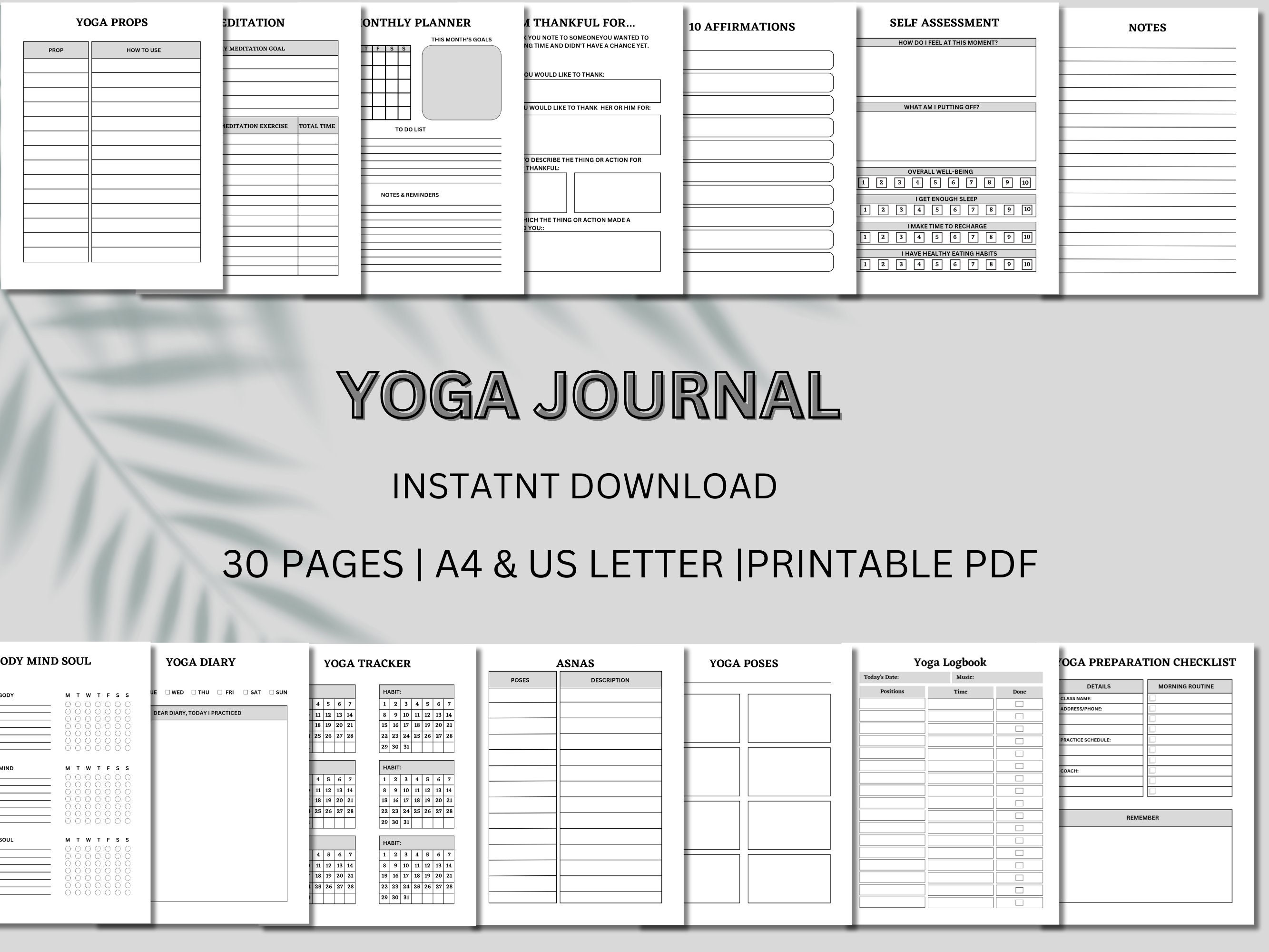 Yoga Journal | Printable | Digital Fitness Planner | Yoga Routine ...