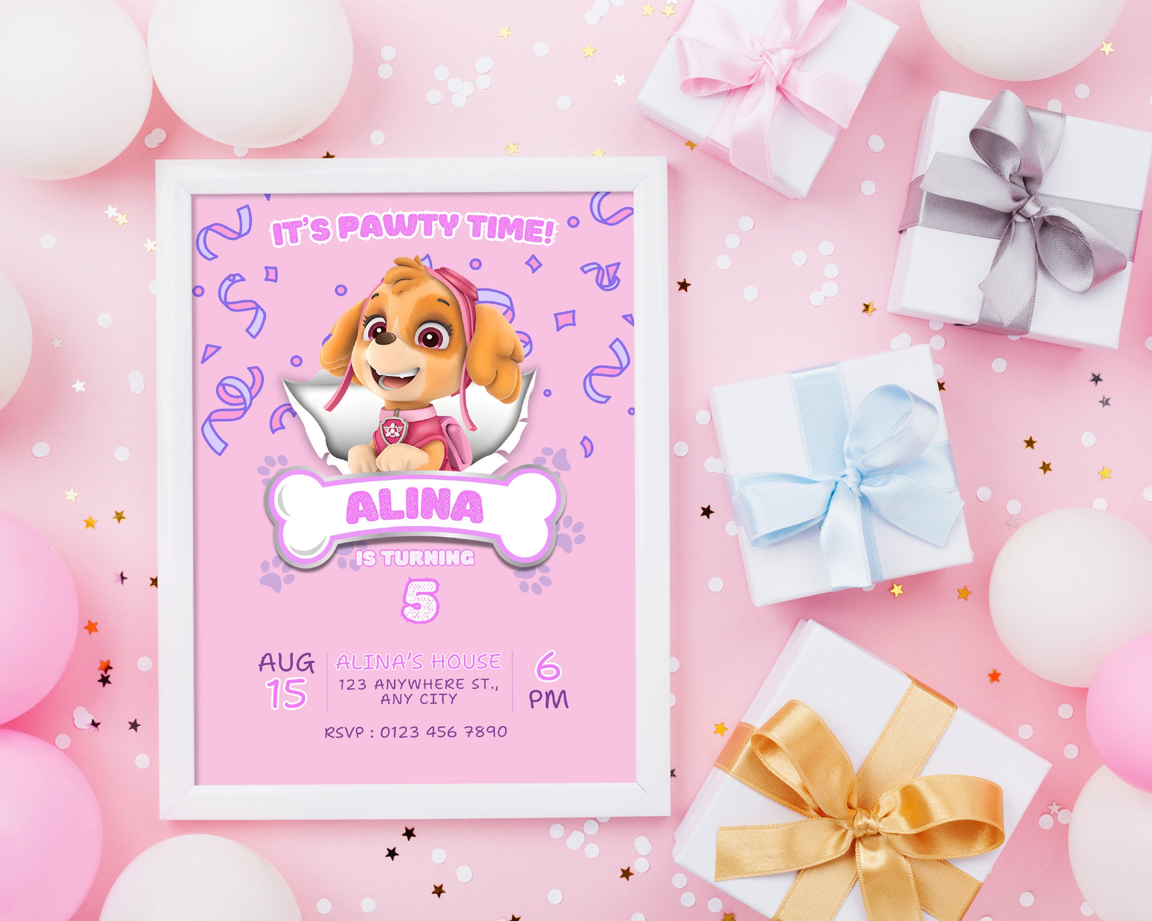 Editable Skye Paw-ty Birthday Invitation Digital,printable Paw-ty ...