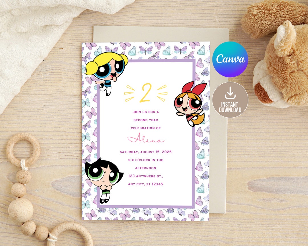 Editable Power Puff Girls Invitation Digital,printable Girls Birthday ...