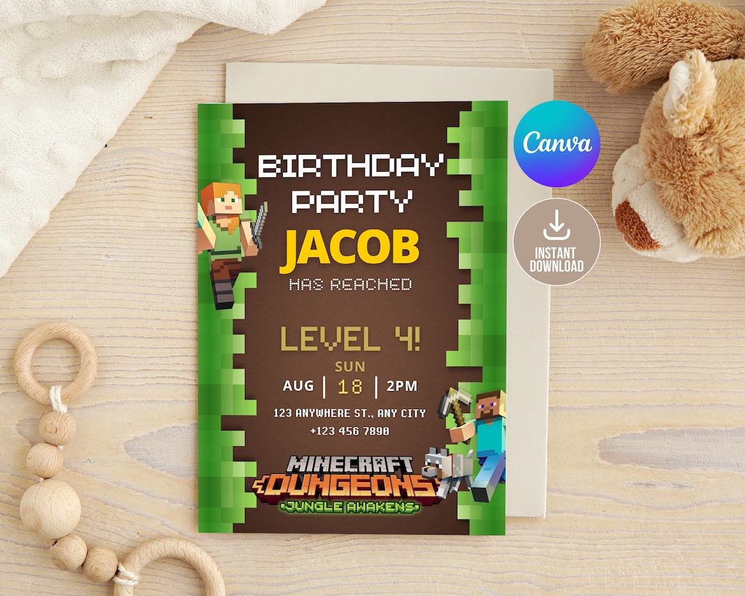 Editable Minecraft Template, Editable Minecraft Invitation Digital ...
