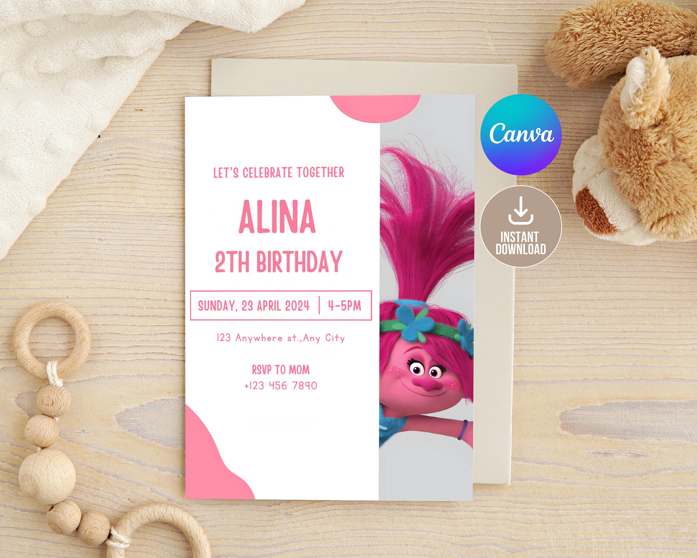 Editable Trolls Template, Editable Trolls Invitation Digital,printable ...