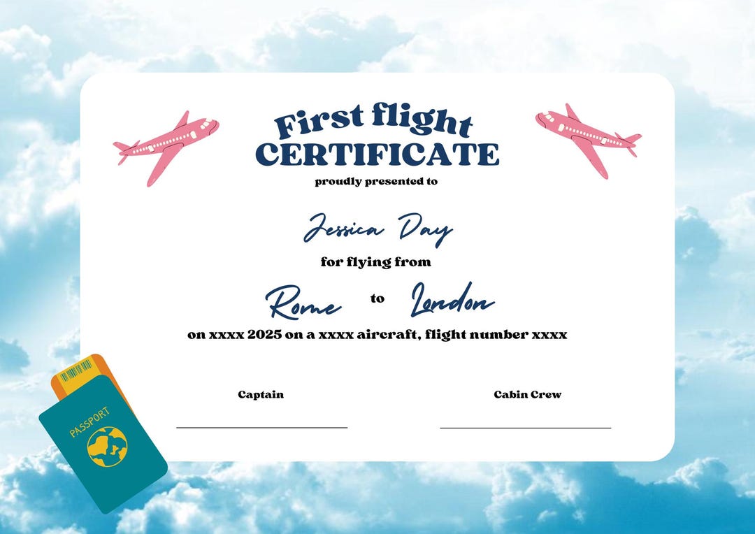 First Flight Certificate - Child First Flight Certificate - Etsy
