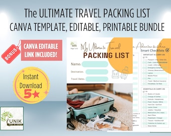 Travel Packing List, EDITABLE and PRINTABLE PDF, Ultimate Travel ...