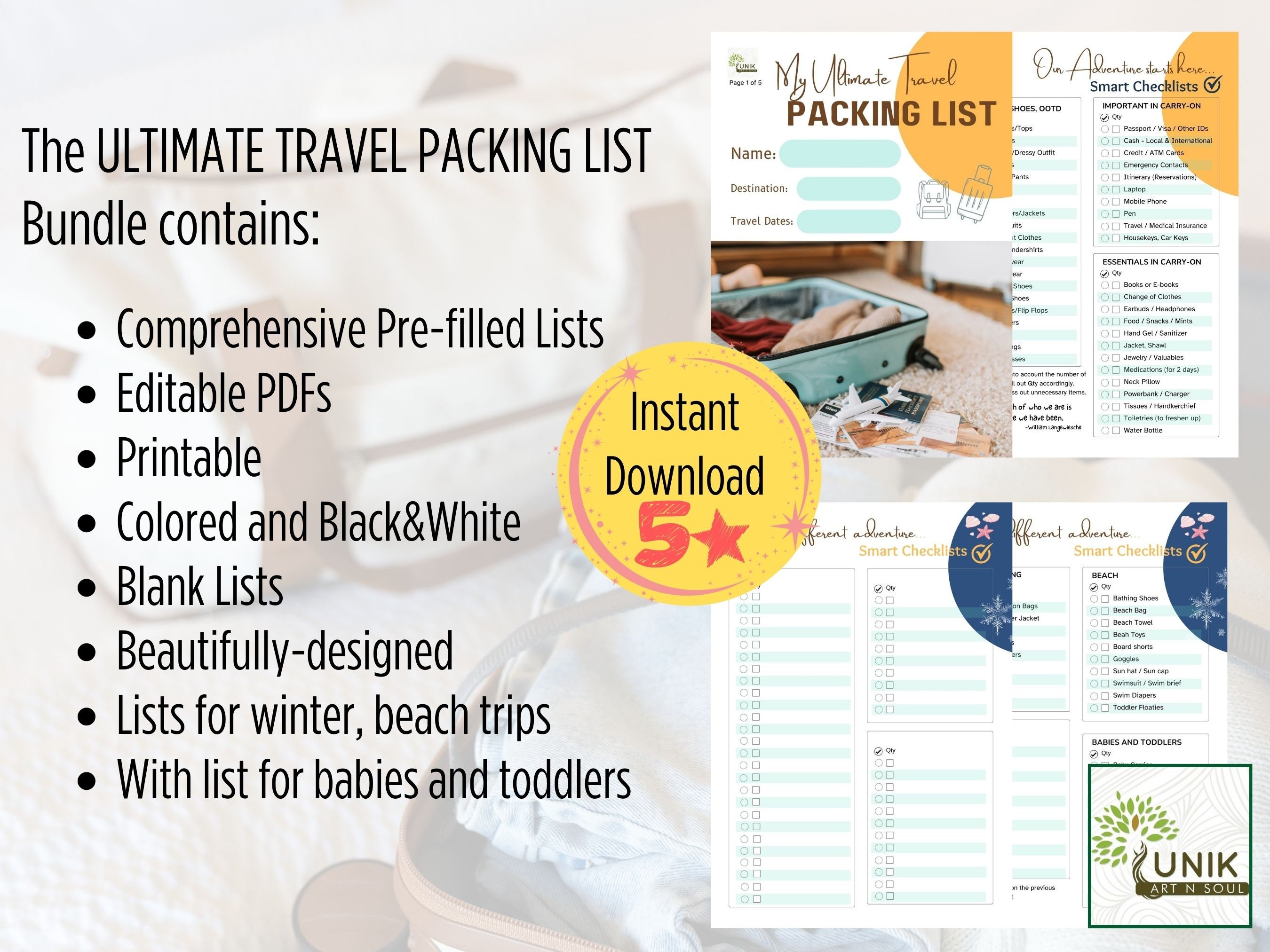 Travel Packing List, EDITABLE and PRINTABLE PDF, Ultimate Travel ...