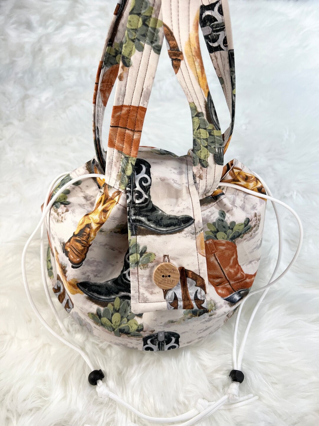 Western Themed Travel Bag. Drawstring, Round, and Washable. Holds Your ...