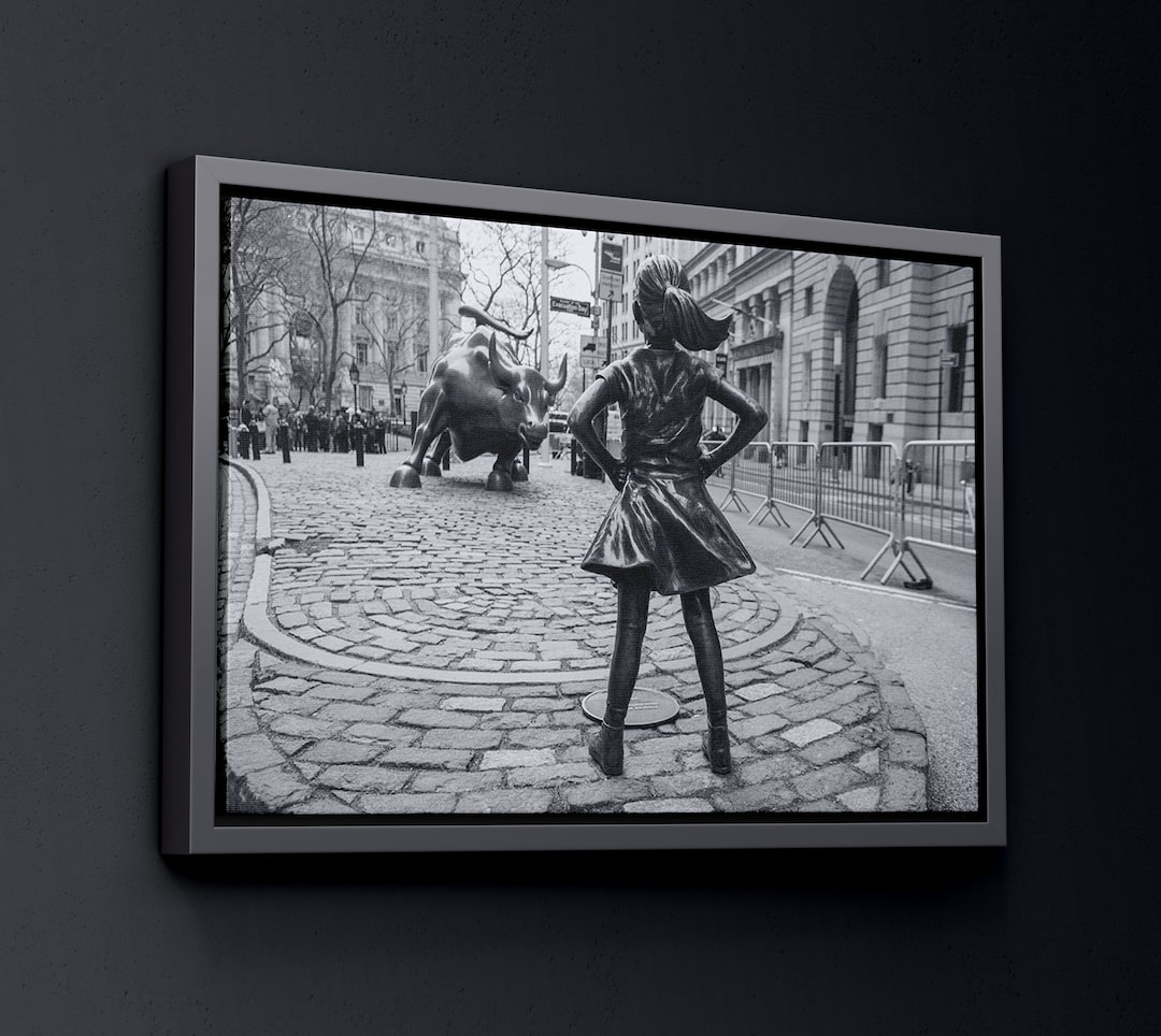 Fearless Girl and Bull Wall Art, Charging Bull Sculpture of Wall Street ...