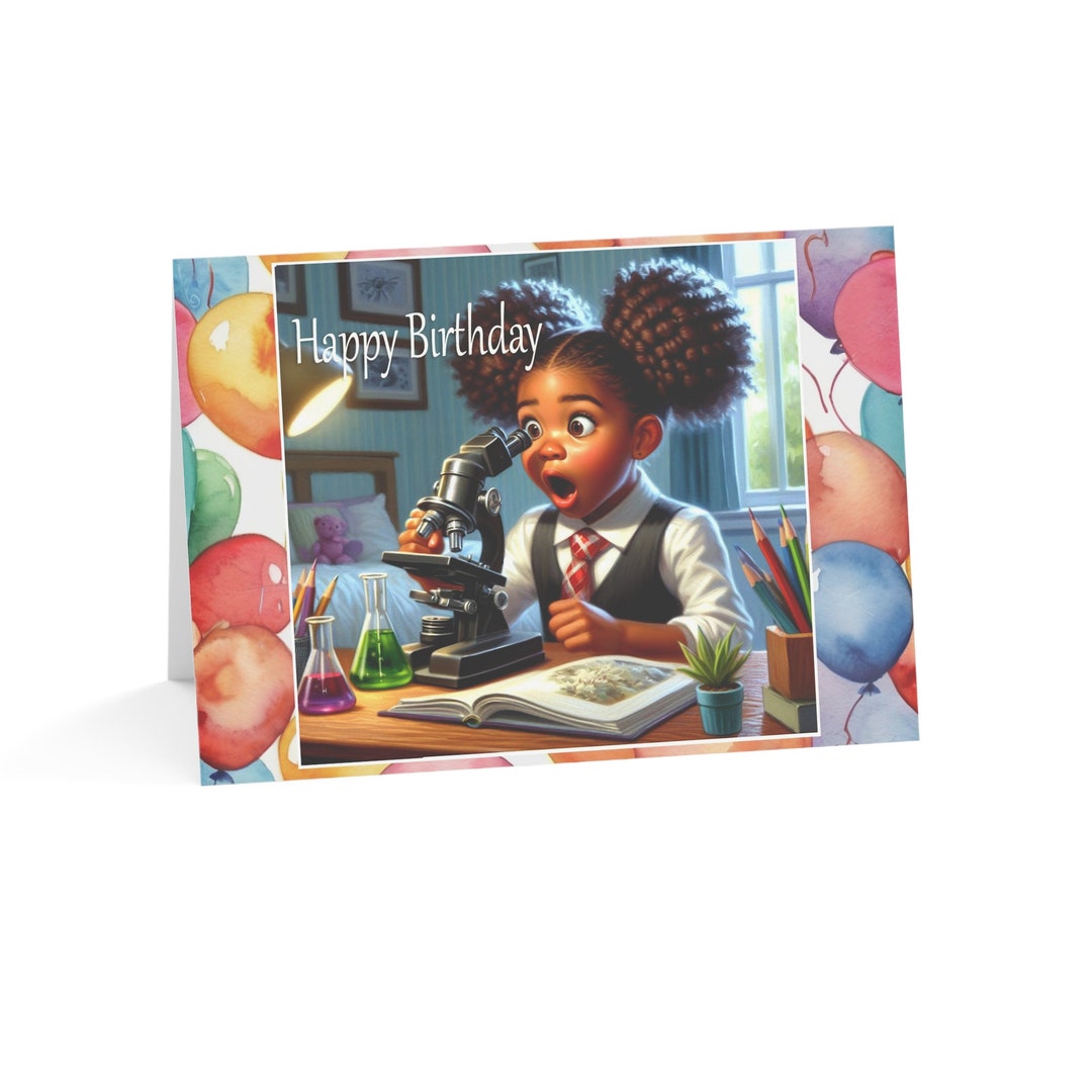 Lil Scientist V4 Kid's Greeting Cards, Birthday, Science, Cute, Girl ...