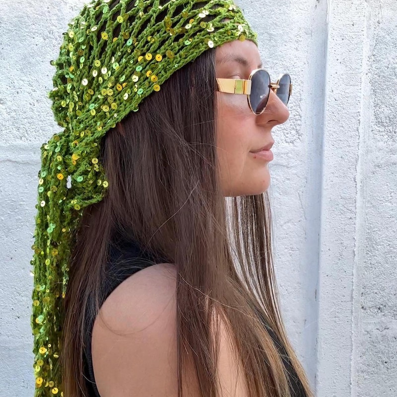 Crochet Sequin Bandana - Etsy UK