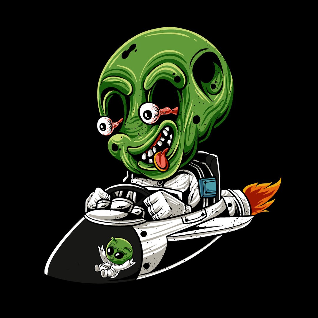 Alien on a Ship Spaceship Funny Alien .png .ai - Etsy