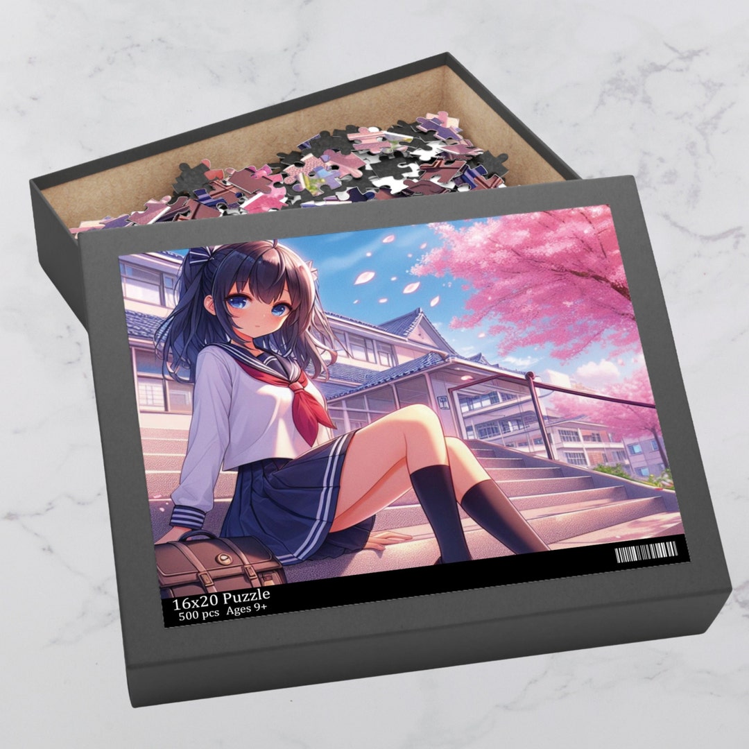 Cherry Blossom Dreams Cute Anime School Girl Jigsaw Puzzle, 3 Sizes ...