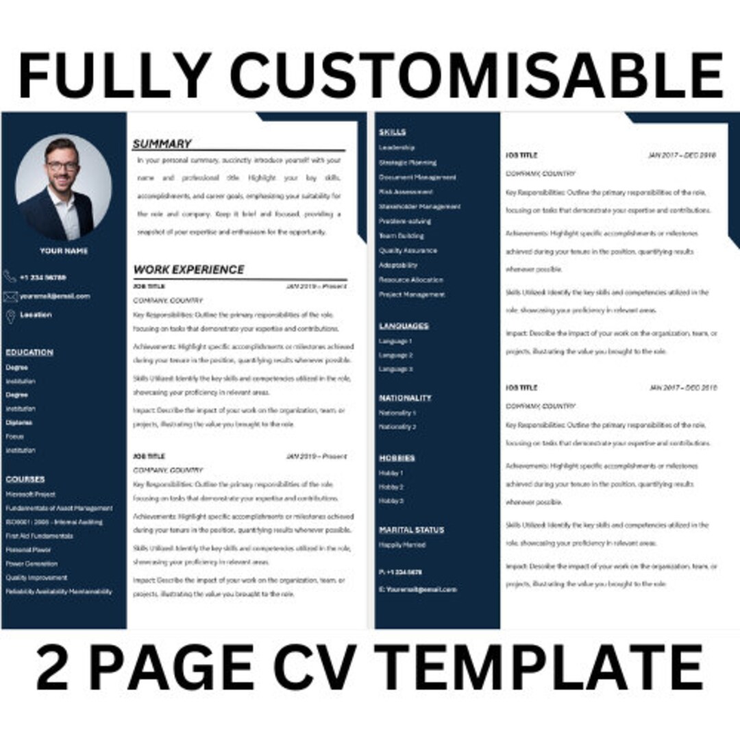 Professional 2-page CV Template: Stand Out With Customizable Design - Etsy
