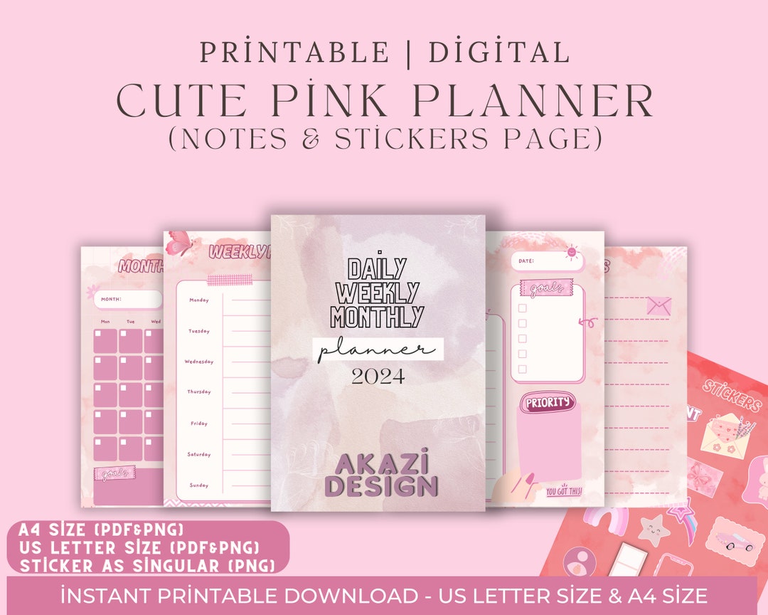 Cute Pink Themed , Pink Planner Daily Planner, Weekly Planner, Monthly ...