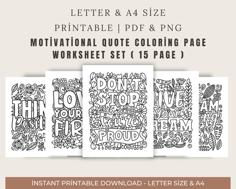 Motivational Quoete Coloring Page Floral Designs PDF and PNG Coloring ...