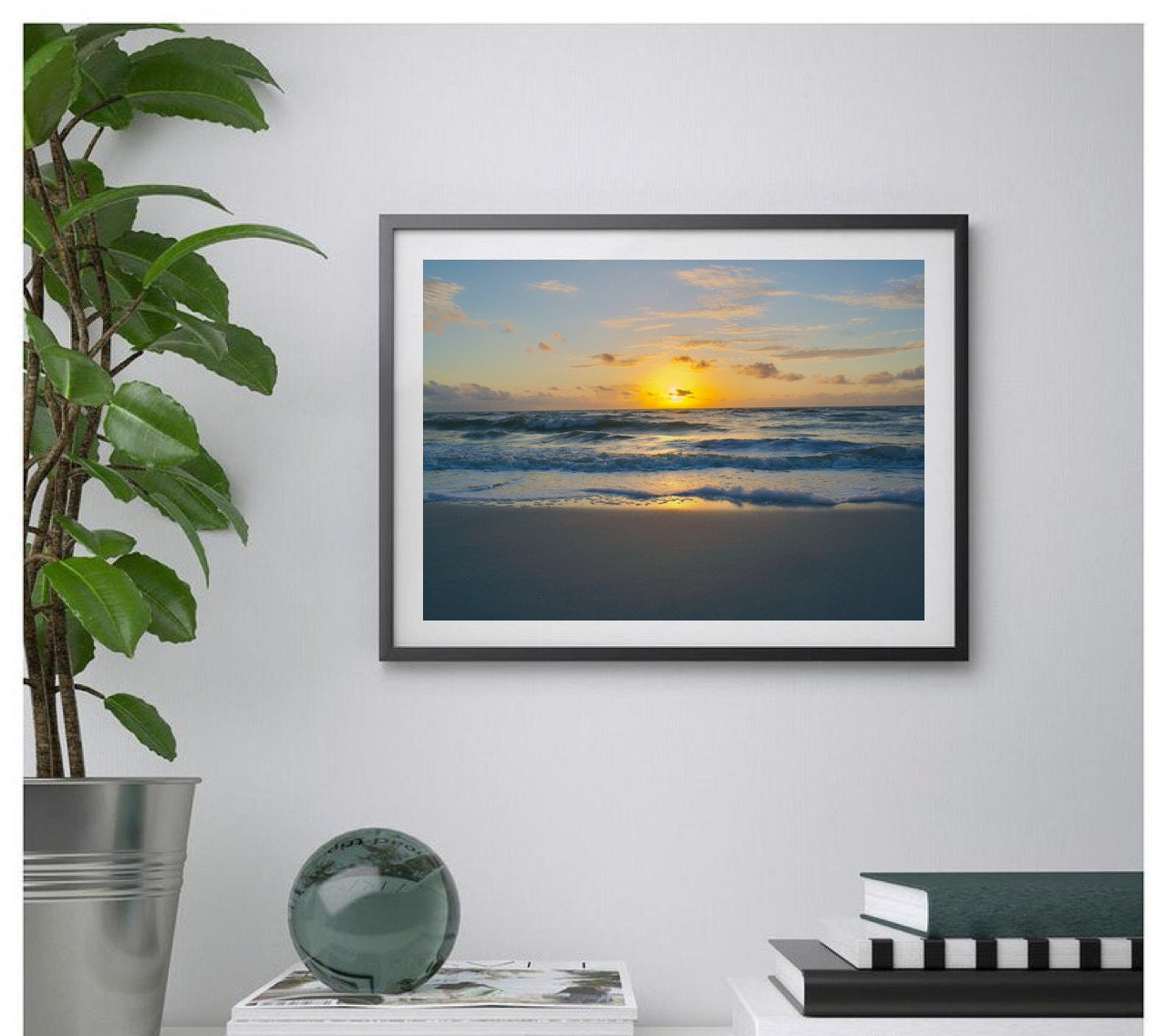 Sunny Beach Sunset Canvas, Golden Hour Waves Art Print, Coastal ...