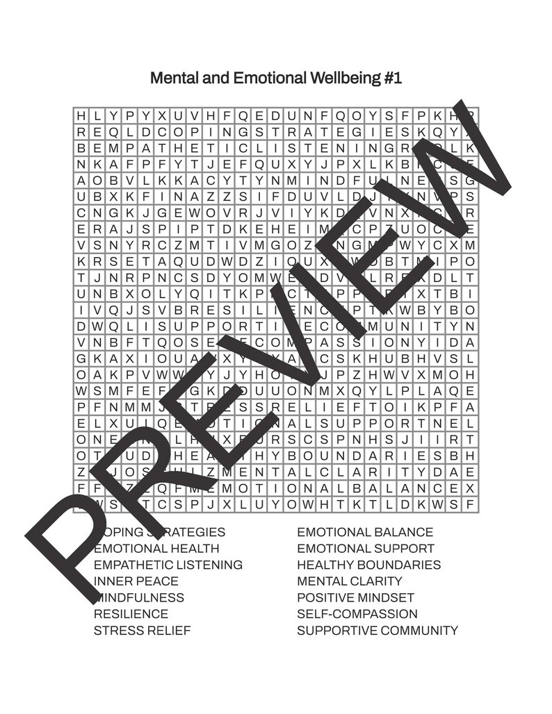 Emotional Wellbeing Word Search - Etsy