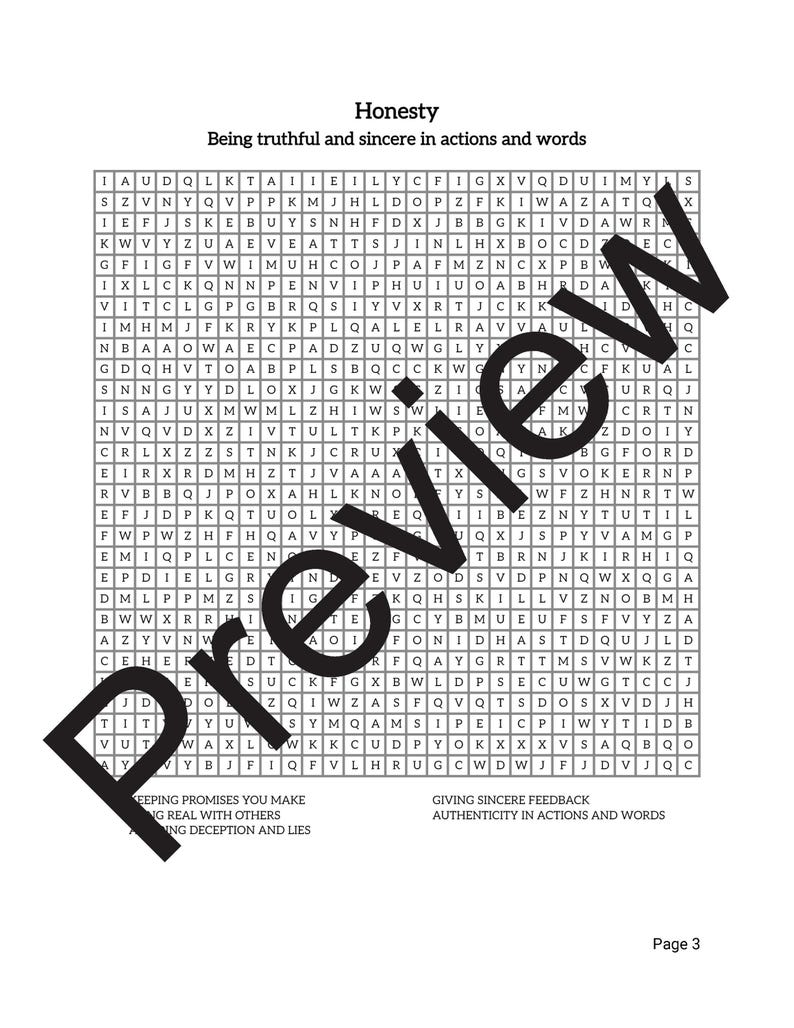 Honesty Values Word Search for Teens and Adults - Etsy