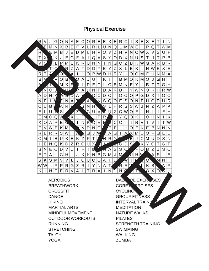 Pack of 13 Self Care Word Search Physical Exercise, Self Care Hygiene ...