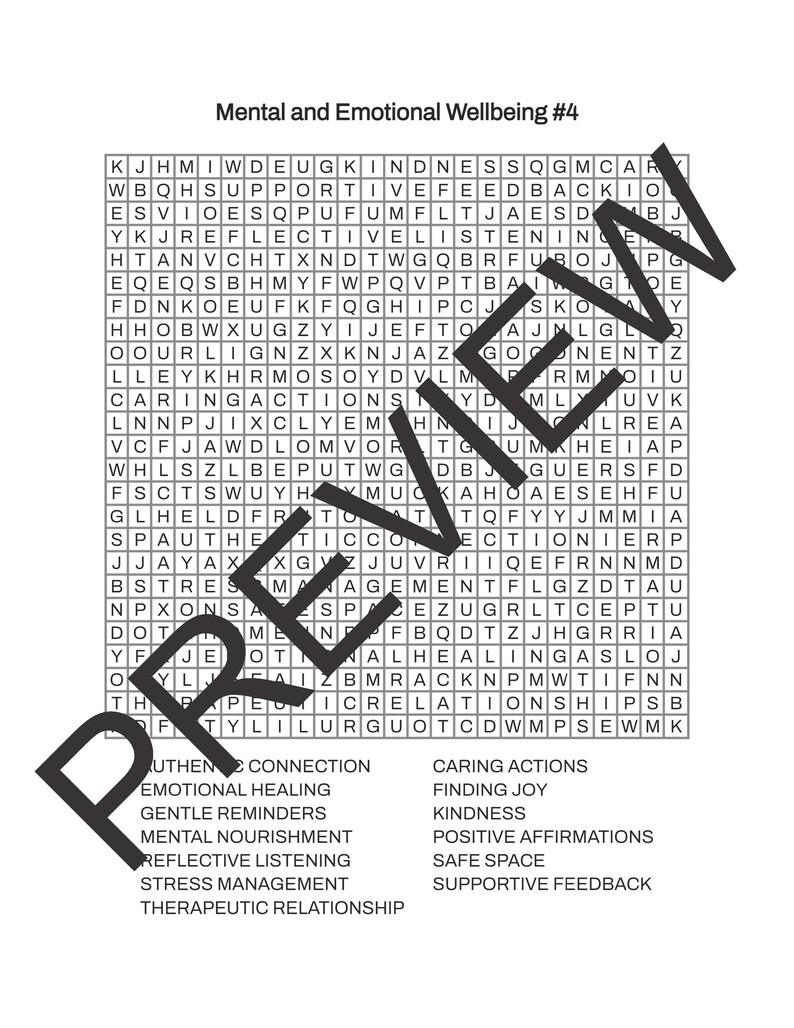 Emotional Wellbeing Word Search - Etsy