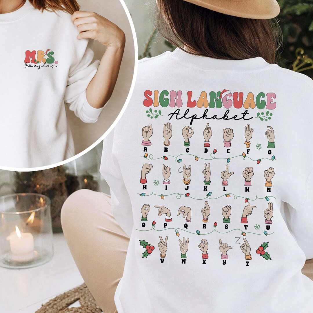 Personalized ASL Christmas Shirt, Christmas Sign Language Alphabet ...