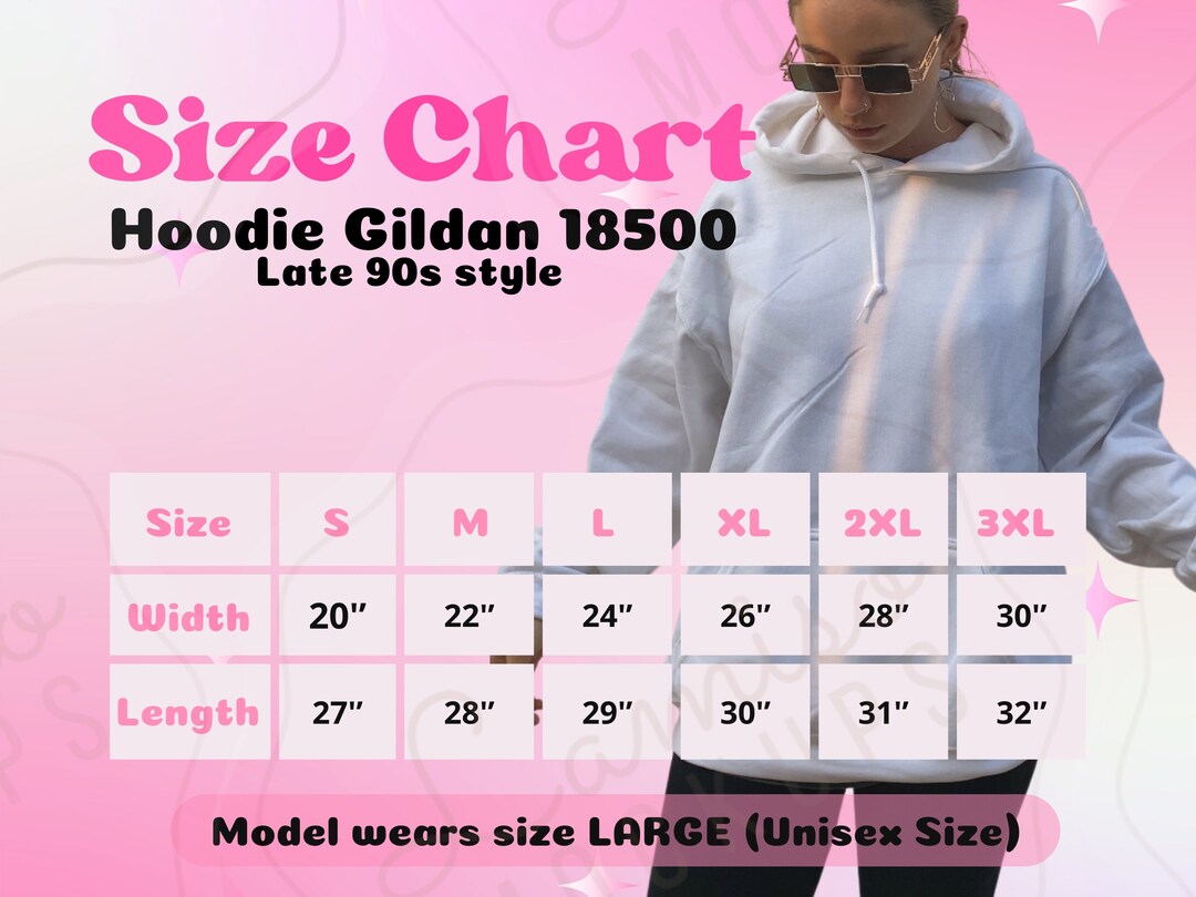 Size Chart Hoodie Mockup With Real Model Mockup 90s Size Chart Gildan ...