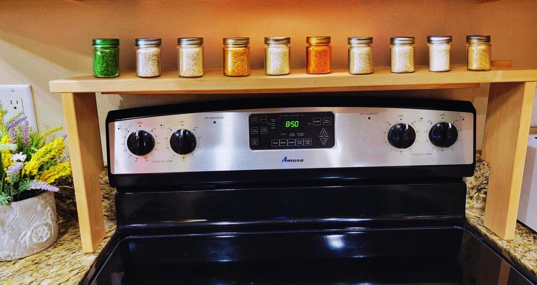 Hickory Wood Spice Rack: Above Stove Shelf, Easy Assembly - Etsy