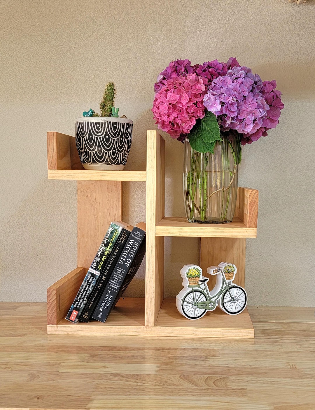 Pine Wood Desk Organizer Shelf: Multi-functional Spice Rack Bookshelf ...