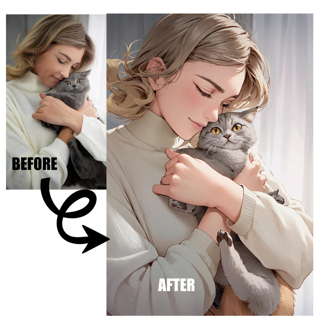 Custom Anime Cartoon Portrait: Personalized Pet or Couple Gift (digital ...