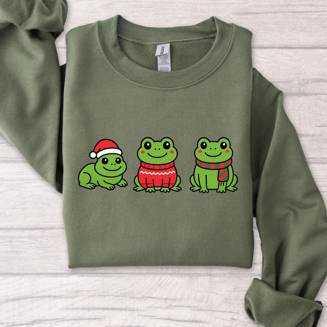 Frog Christmas Sweatshirt | Cute Comic Frogs in Holiday Outfits - Funny ...