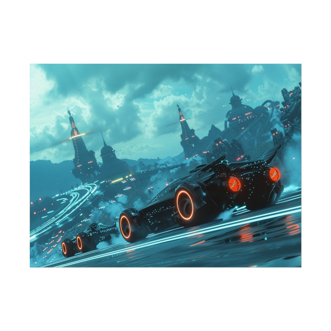 Futuristic Light Cars on an Alien Planet of Cyber Techno World Poster ...