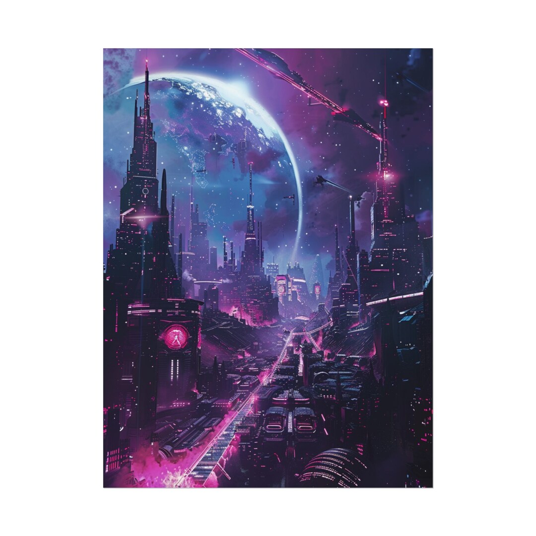 Space Sci-fi Poster Purple Colour HD Art Poster Futuristic Space Theme ...