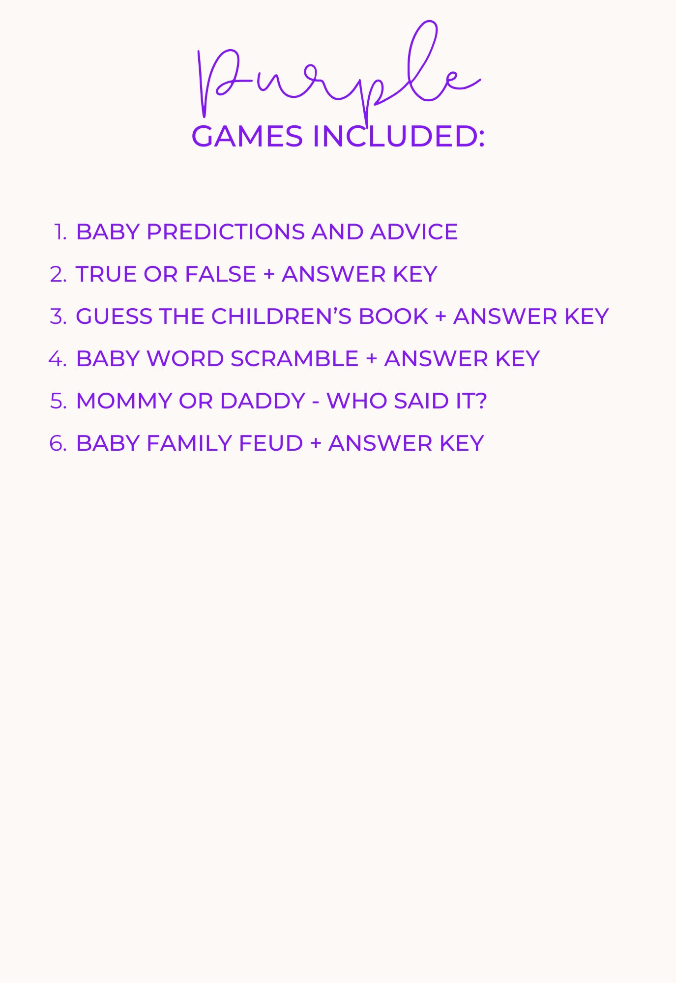 Baby Shower Game Bundle - Purple Butterfly - Instant Download - Flowers ...