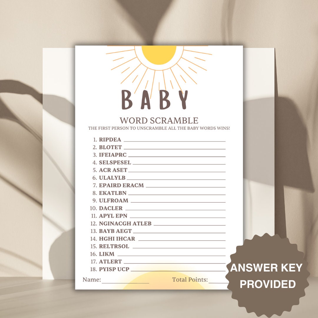 Here Comes the Sun Baby Shower Word Scramble Game | Sun Baby Sprinkle ...