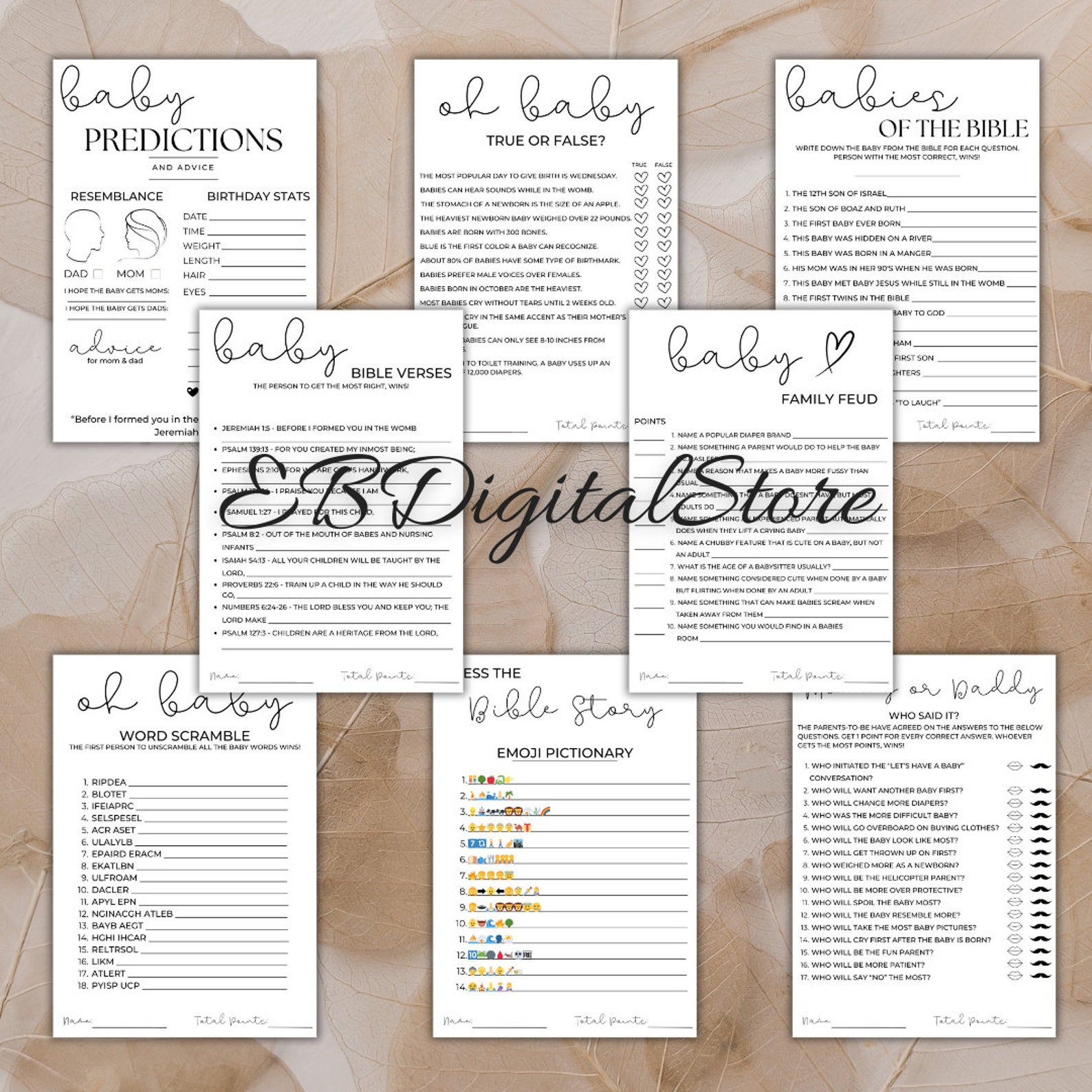 Baby Shower Game Bundle - Babies of the Bible - Instant Download ...