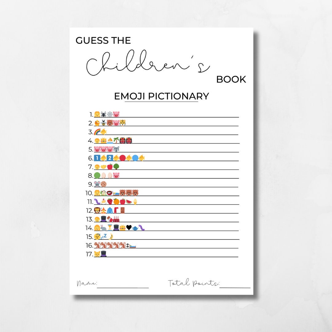Baby Shower Game - Guess the Children's Book - Emoji Pictionary ...