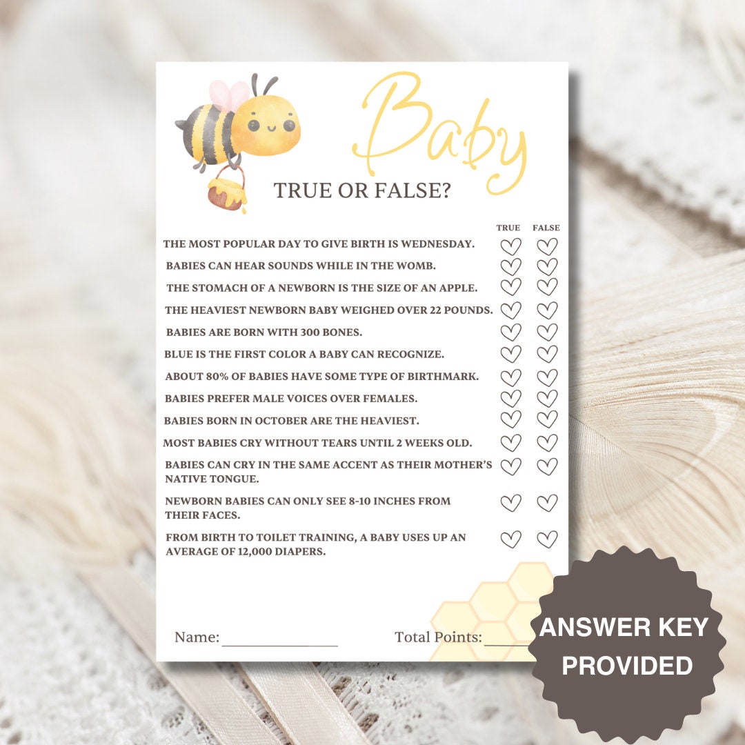 A Little Honey is on the Way True or False Baby Shower Game | Honey Bee ...