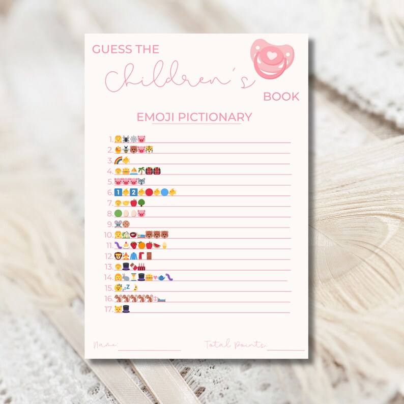 Baby Shower Game Guess the Children's Book Emoji Pictionary It's a Girl ...