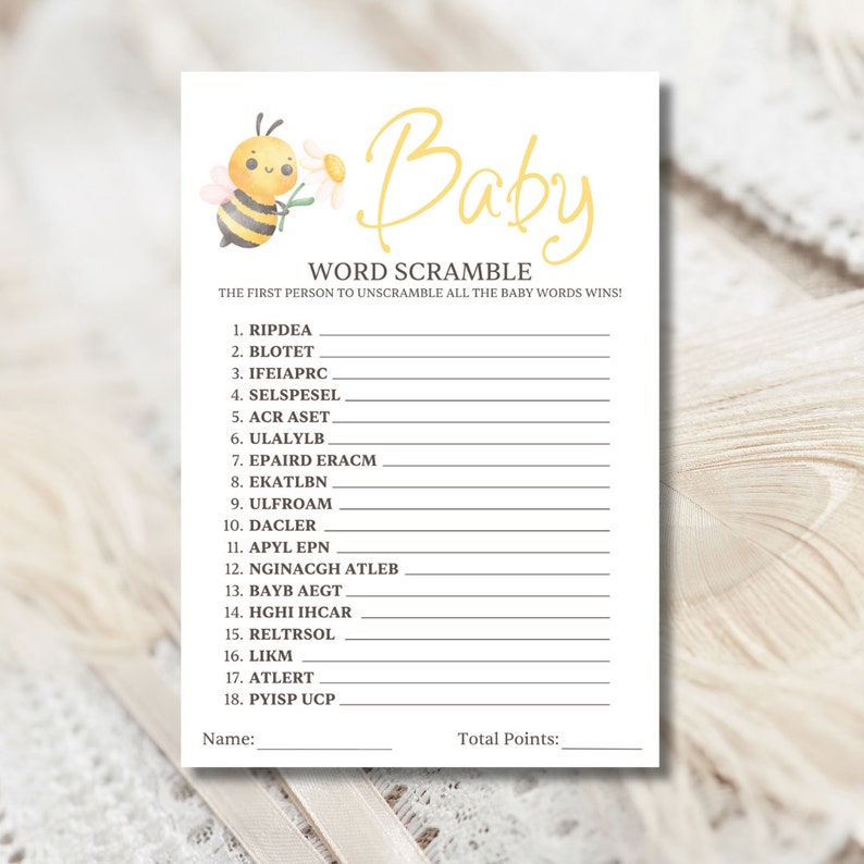 A Little Honey is on the Way Baby Shower Word Scramble Game | Honey Bee ...