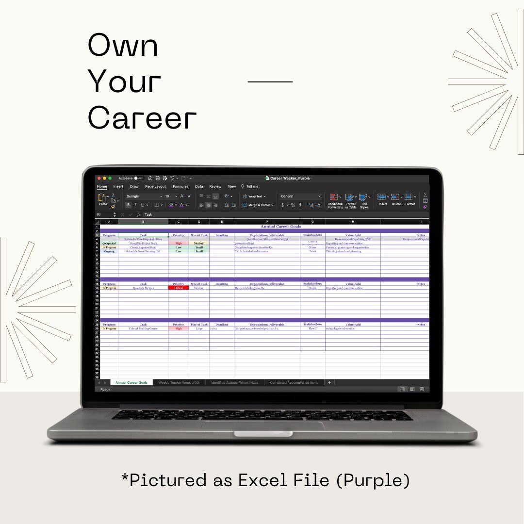 Own Your Career Tracker - Editable Excel Sheet - Easily Converts to ...