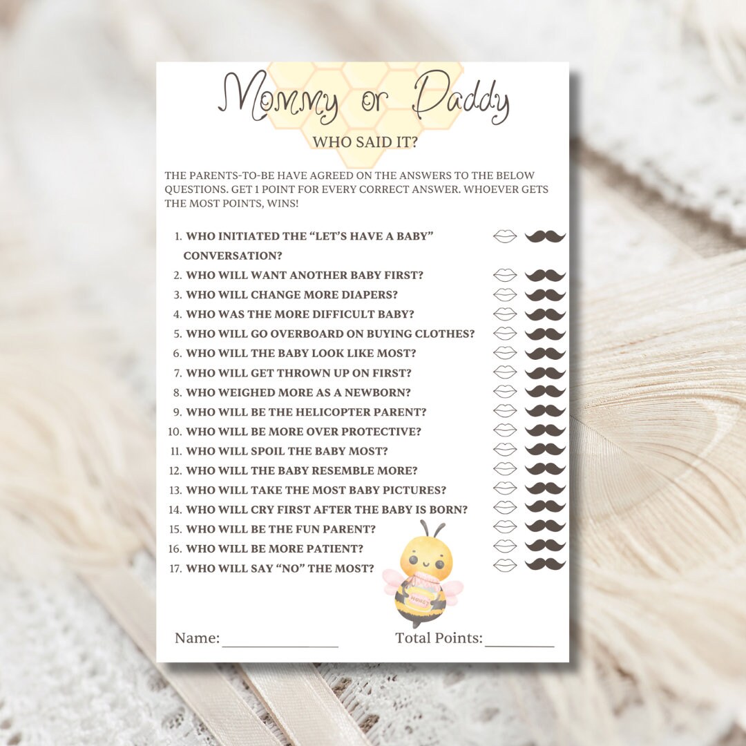 A Little Honey is on the Way Baby Shower Who Said It? Game | Honey Bee ...