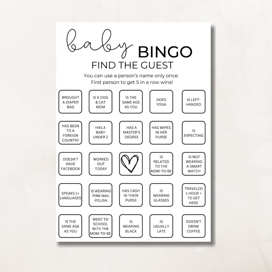Baby Shower Bingo Game - Find the Guest Bingo Game - Printable Find the ...