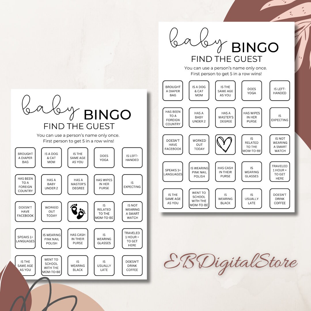 Baby Shower Bingo Game - Find the Guest Bingo Game - Printable Find the ...