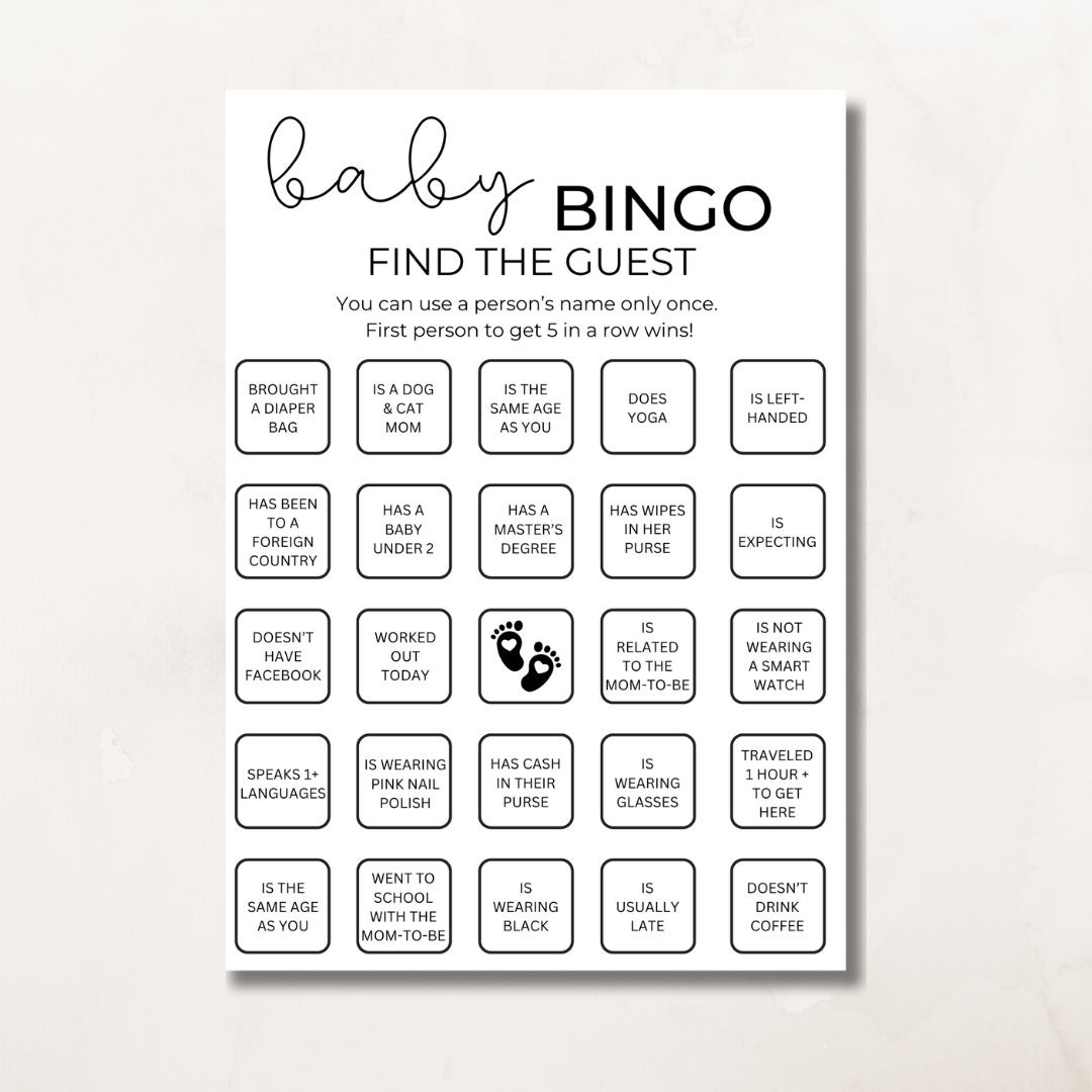 Baby Shower Bingo Game - Find the Guest Bingo Game - Printable Find the ...