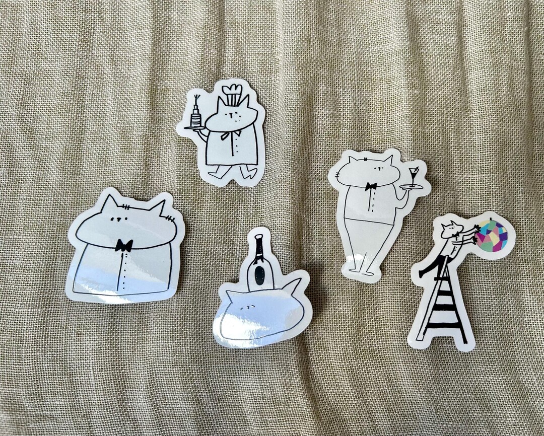 Pack of 5 Stickers, Party Cats Illustration Transparent Stickers ...