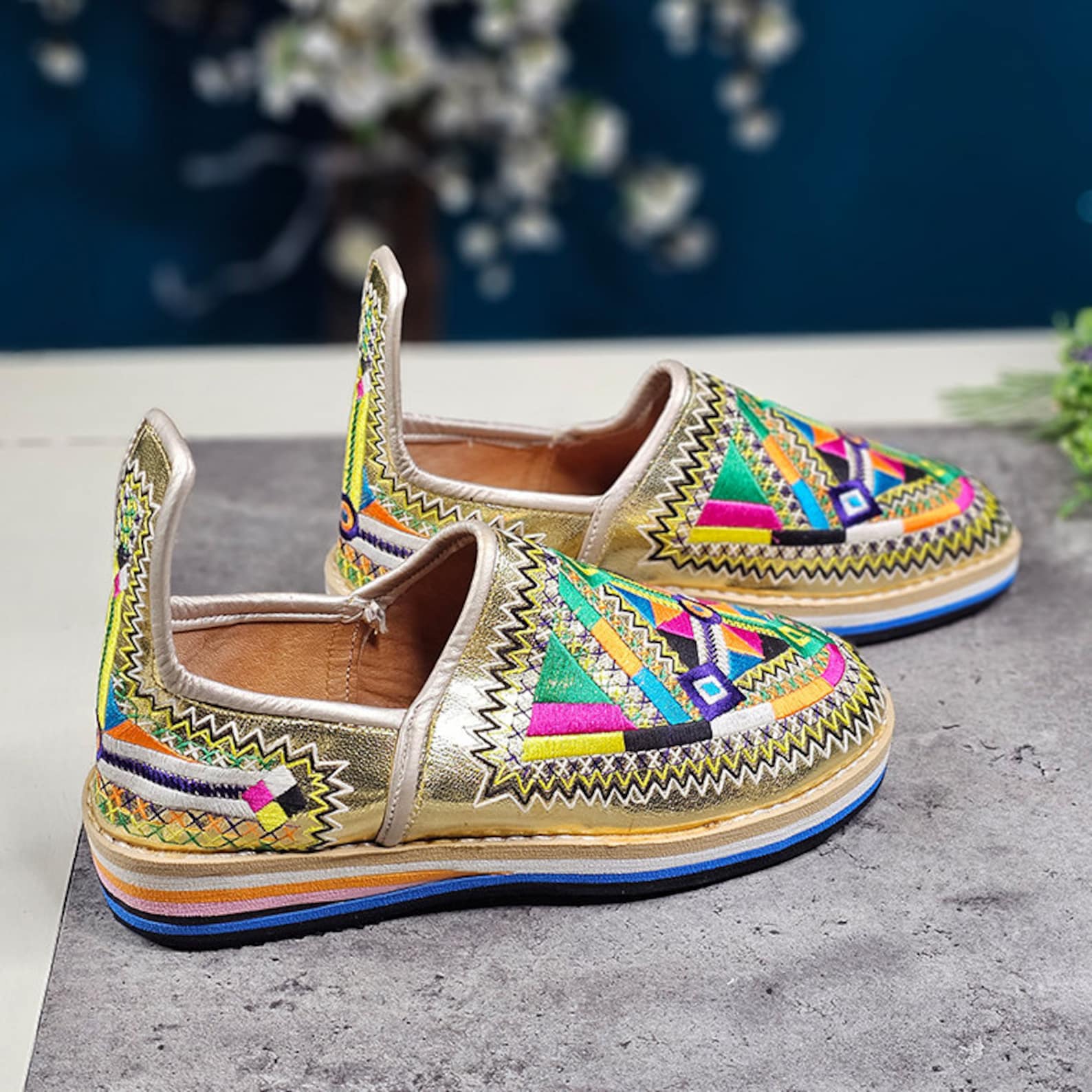 Authentic Moroccan Berber Slippers, Hand-embroidered Babouche, Unisex ...