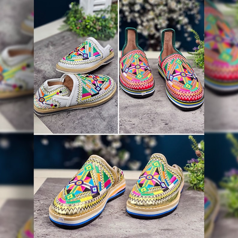 Authentic Moroccan Berber Slippers, Hand-embroidered Babouche, Unisex ...