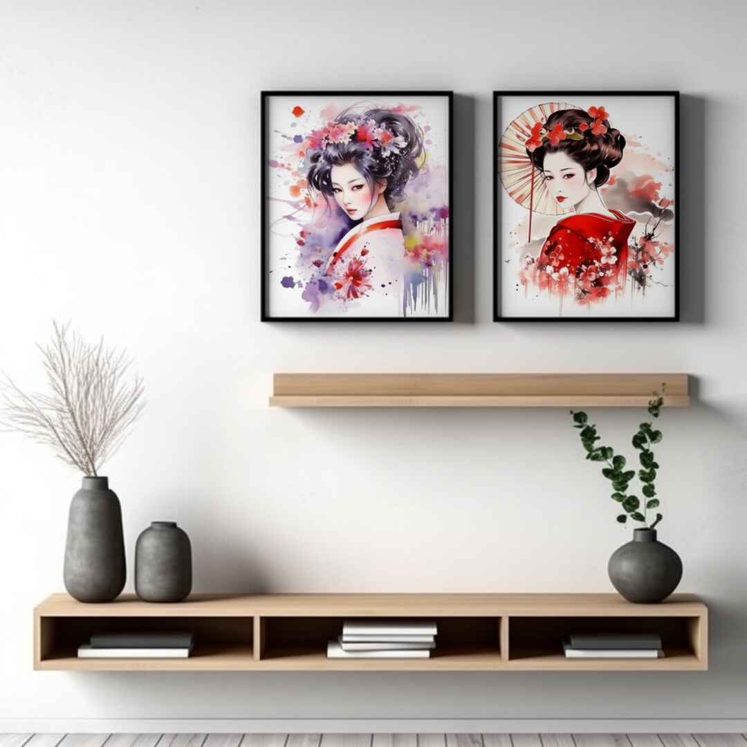 Geisha Side Profile Japanese Digital Brush Art Wall Art Decor Download ...