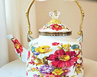 Floral Tea Kettle for Stove Top, Vintage Kettle, Tea Kettle, Kettle ...