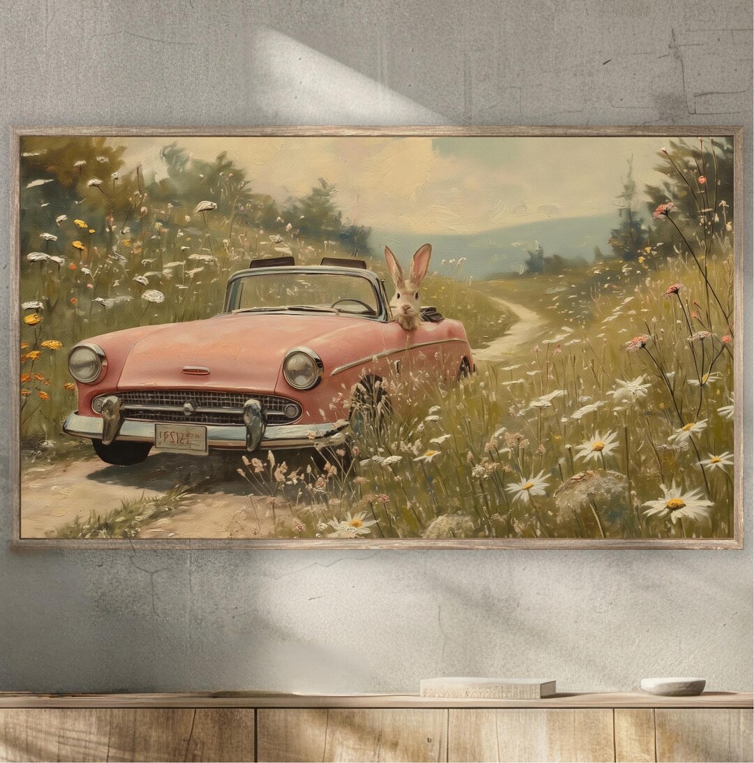 Vintage Easter Frame TV Art Bunny Art Easter Farmhouse Decor Rustic ...